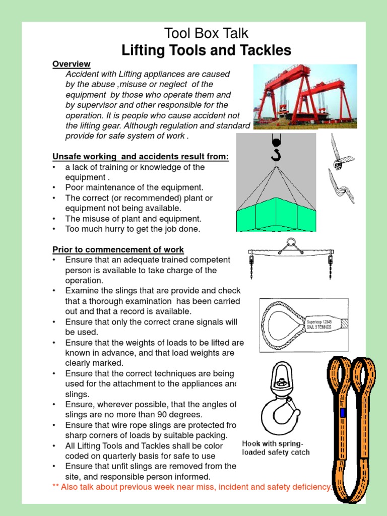 Lifting Tools and Tackles Safety Guide | PDF | Safety