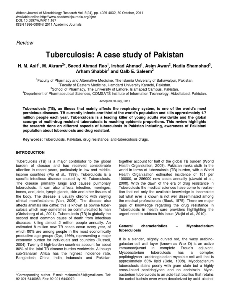 Tuberculosis: A Case Study of Pakistan: Review | PDF | Tuberculosis ...
