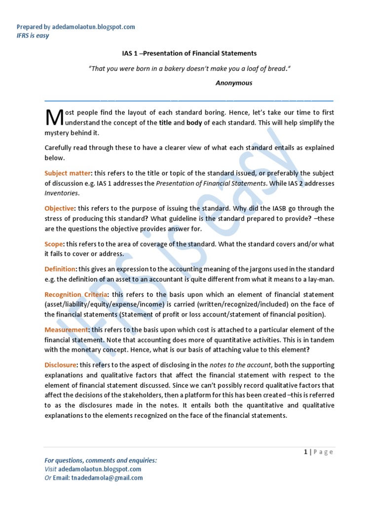IAS 1 Presentation of Financial Statements | PDF | International ...