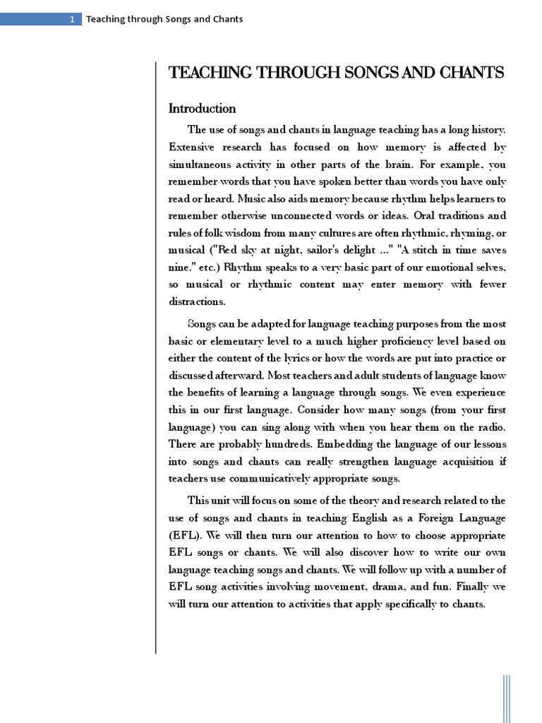 Teaching Through Songs and Chants PDF | PDF | English As A Second Or ...