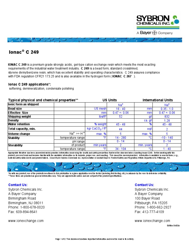 Ficha Tecnica Ionac C249 PDF | PDF | Pressure | Hydrogen