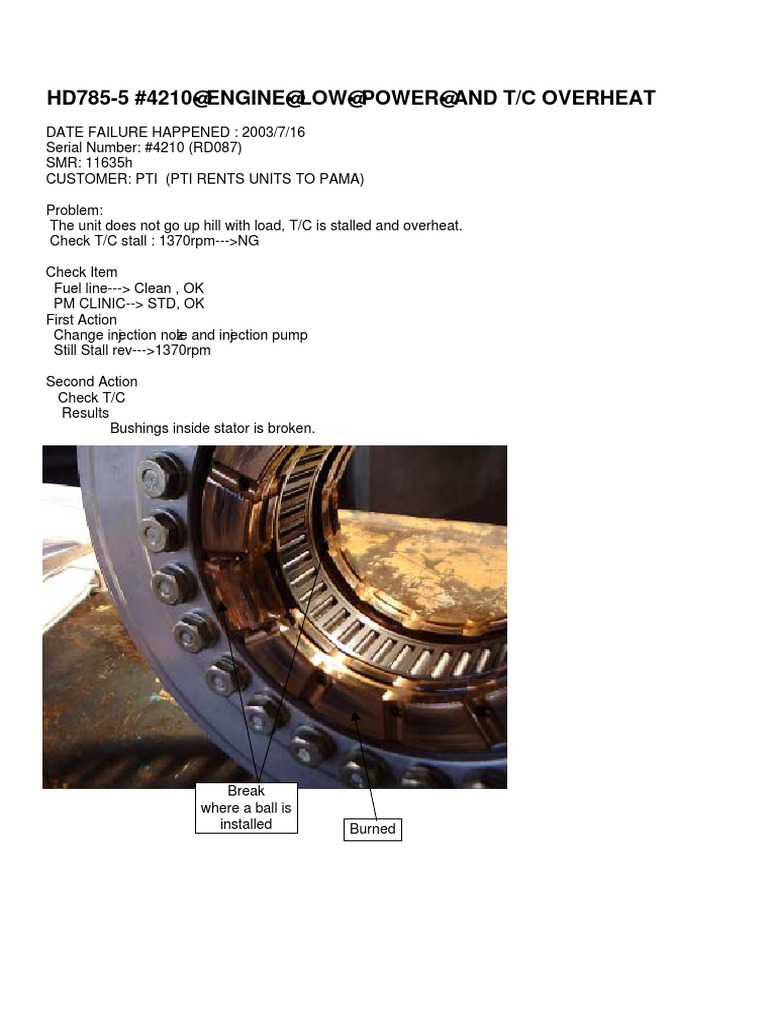 Hd785-5 #4210 Engine Low Power and T/C Overheat | PDF