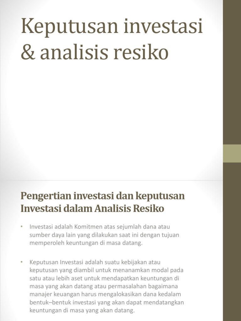 Keputusan Investasi & Analisis Resiko | PDF | Pengelolaan Keuangan & Uang