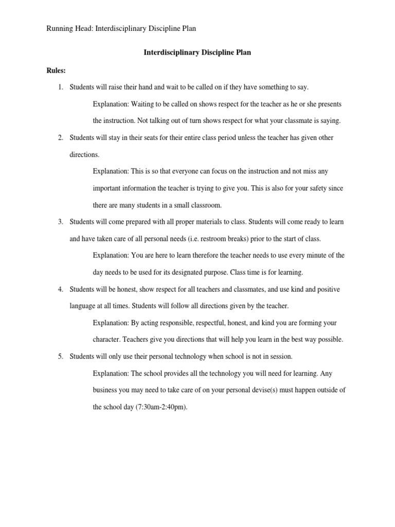 Interdisciplinary Discipline Plan | PDF | Classroom Management | Teachers