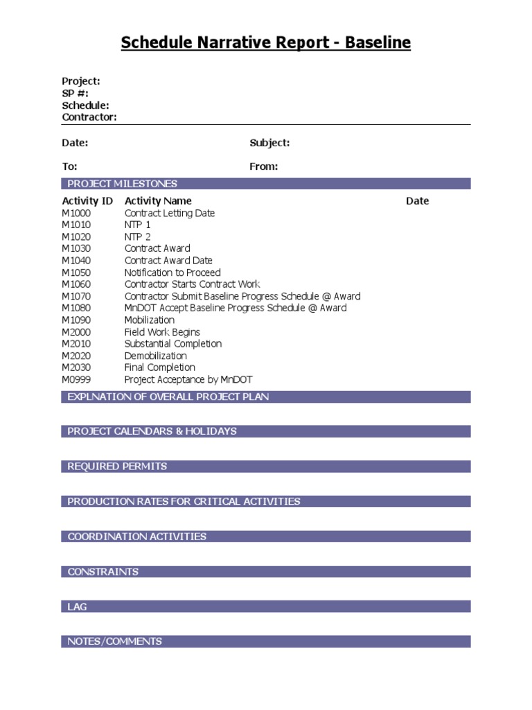 Schedule Narrative Report - Baseline | PDF