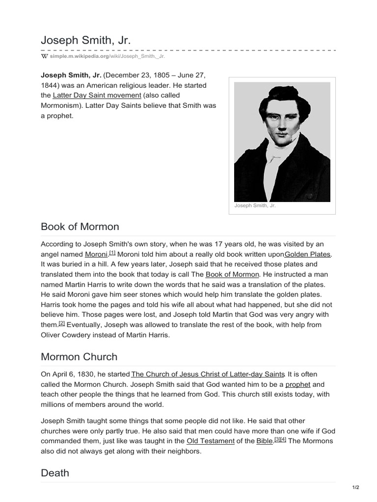 Joseph Smith Jr.: Founder of Mormonism | PDF | Joseph Smith | Book Of ...