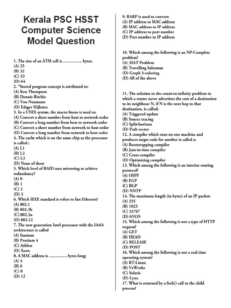Kerala PSC HSST Computer Science Model Question | PDF