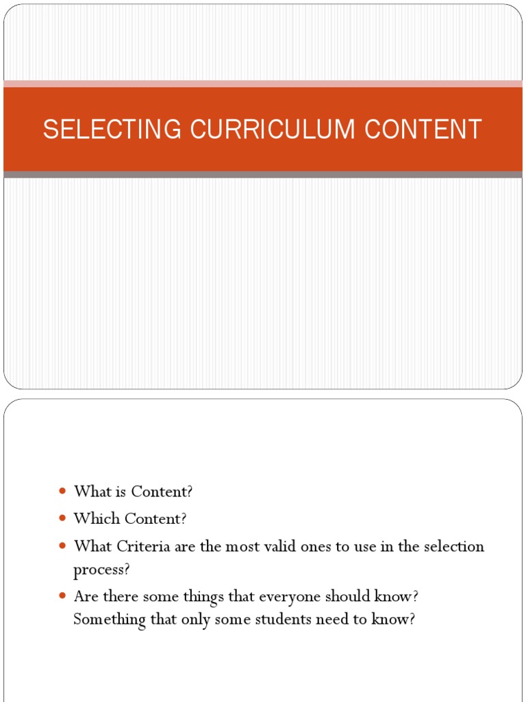 Week 9 II Selecting Curriculum Content | Knowledge | Curriculum