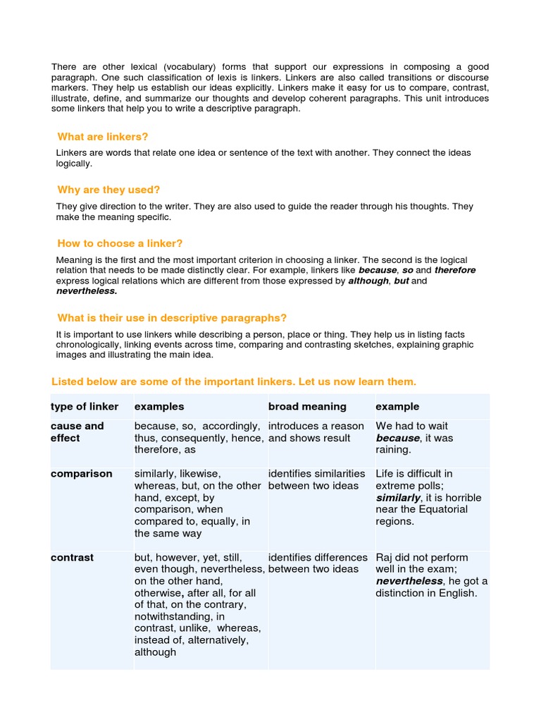 Linkers | Download Free PDF | Paragraph | Reason