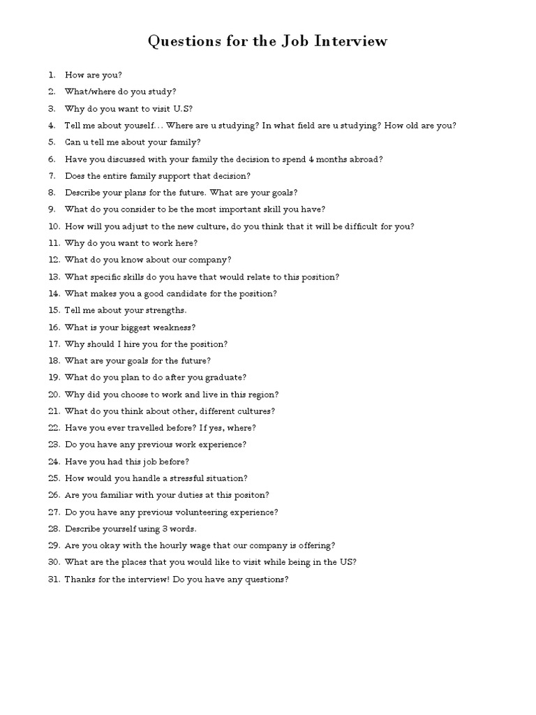 Common Interview Questions for an International Student Seeking Work ...