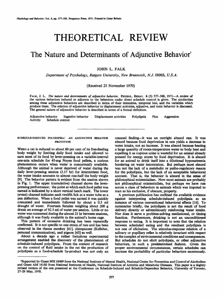 Theoretical Review: The Nature and Determinants of Adjunctive Behavior ...