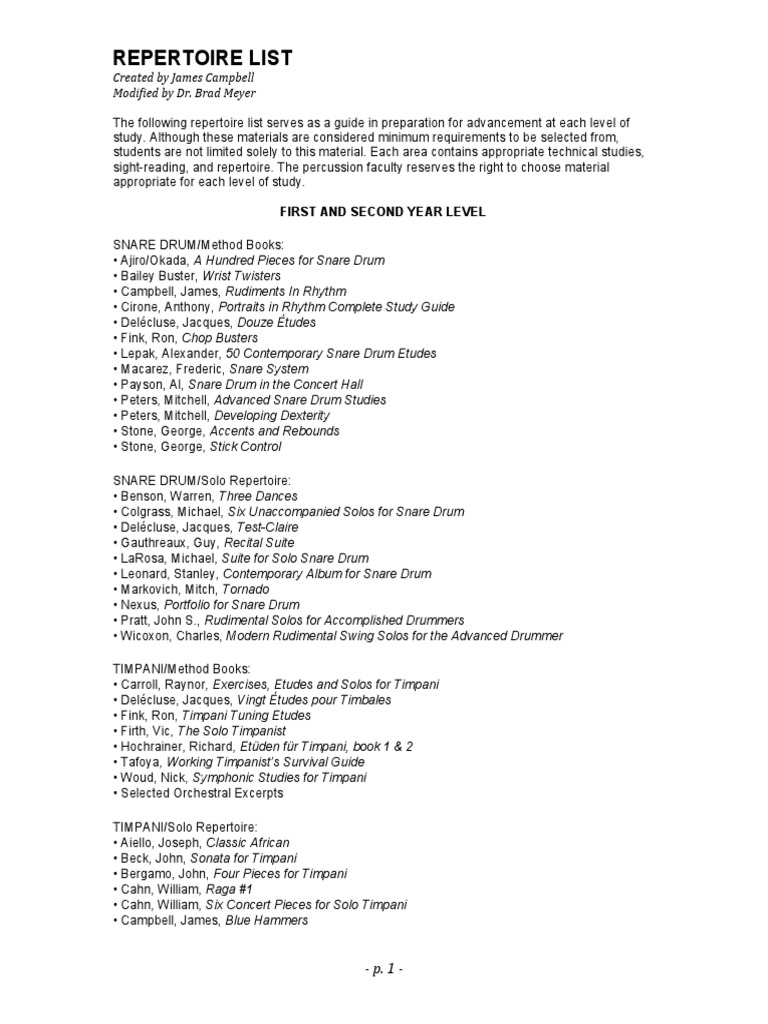 Repertoire List Guide | PDF