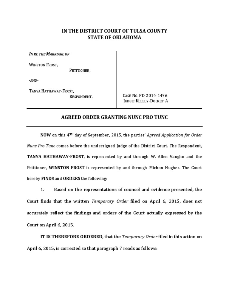 Nunc Pro Tunc Order in Divorce Case | PDF