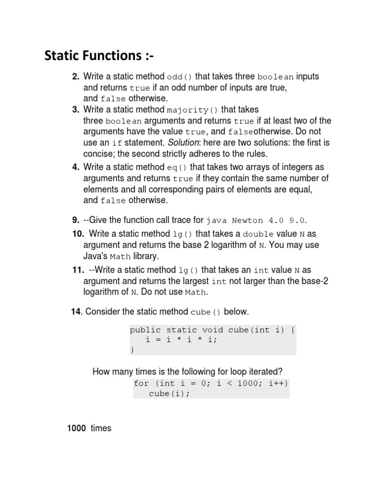 Static Functions Sheet | PDF | Function (Mathematics) | Array Data ...