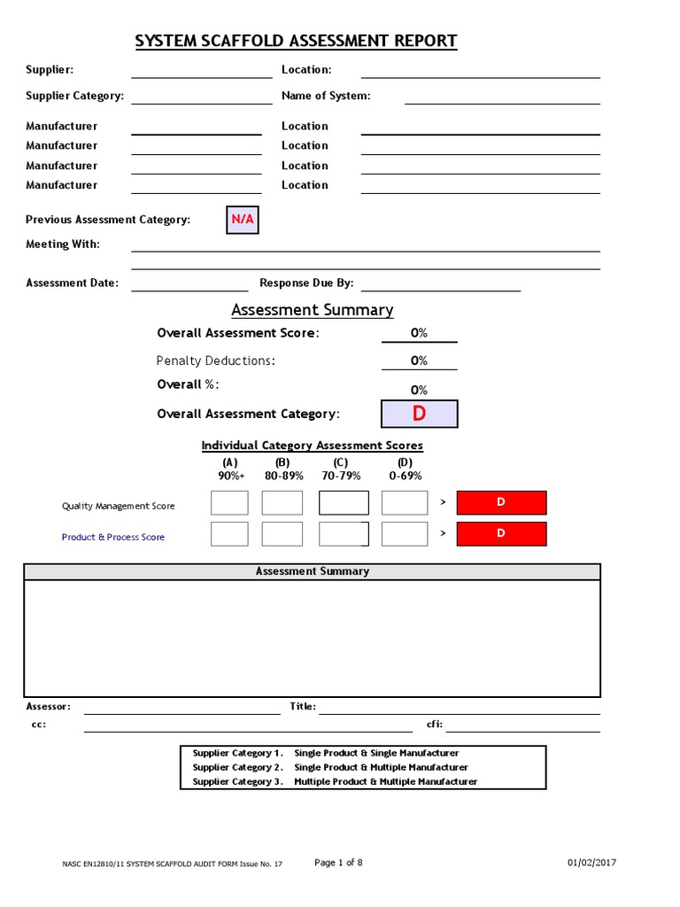 NASC System Scaffold Master Audit Form Issue 17 | Specification ...