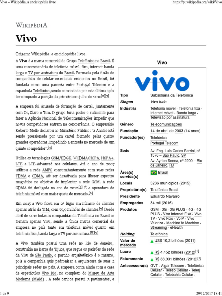 Vivo - Wikipédia, A Enciclopédia Livre PDF | PDF | Telecomunicações ...