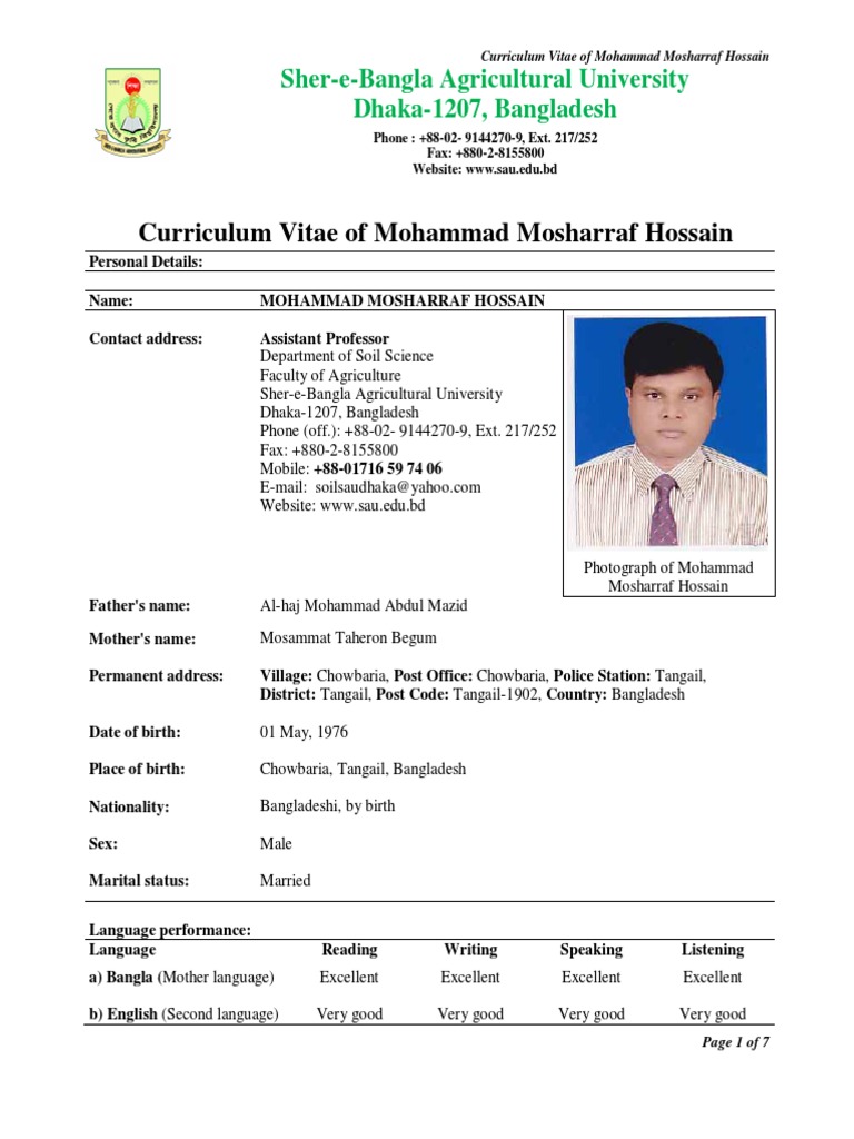 CV of MMH PAd PDF | PDF | Agriculture | Further Education