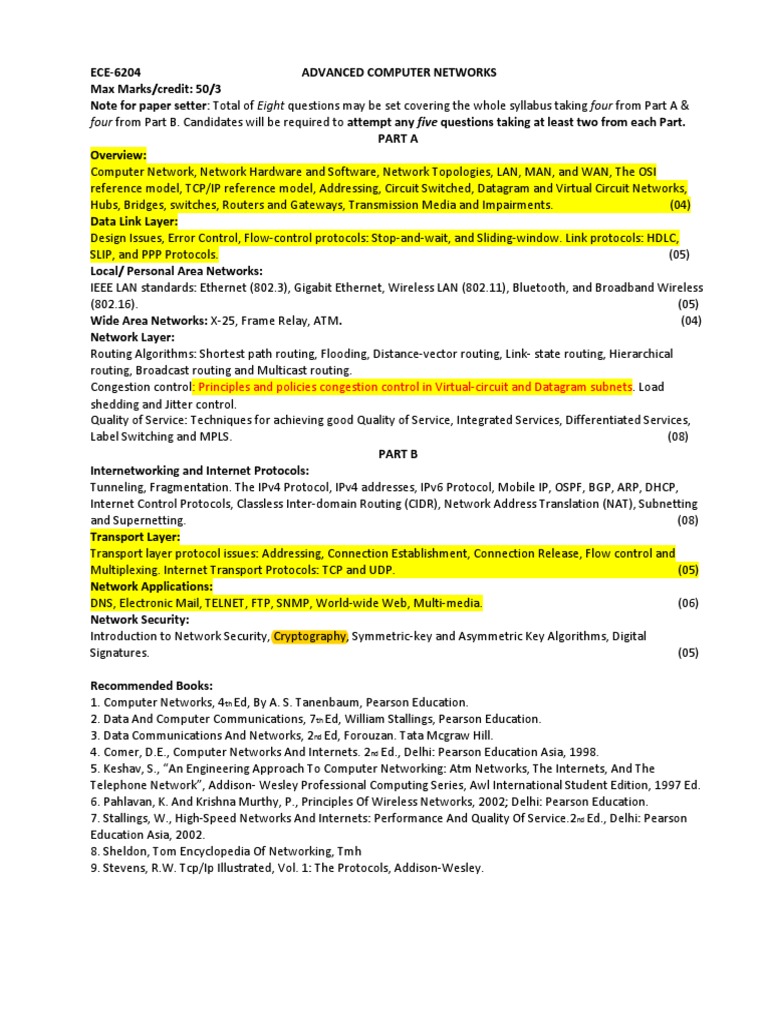 ACN Syllabus | PDF | Communications Protocols | Computer Network