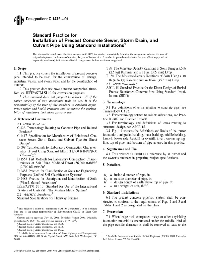 C1479 | PDF | Pipe (Fluid Conveyance) | Soil
