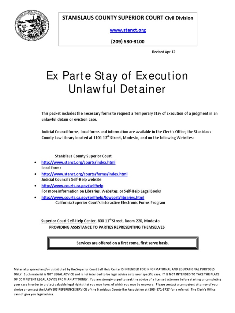Ex Parte Stay of Execution Guide | PDF | Eviction | Ex Parte