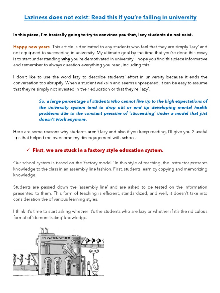 Laziness Does Not Exist | PDF | Self Esteem | Test (Assessment)