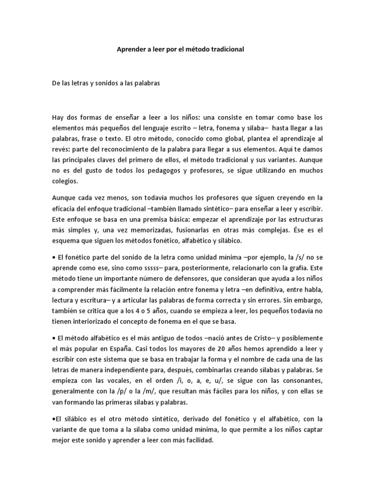 Aprender A Leer Por El Método Tradicional | PDF | Lectura (proceso ...