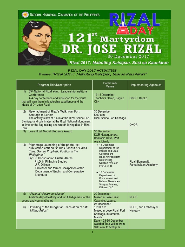 Rizal Day 2017 Activities Overview | PDF | Manila | Philippines