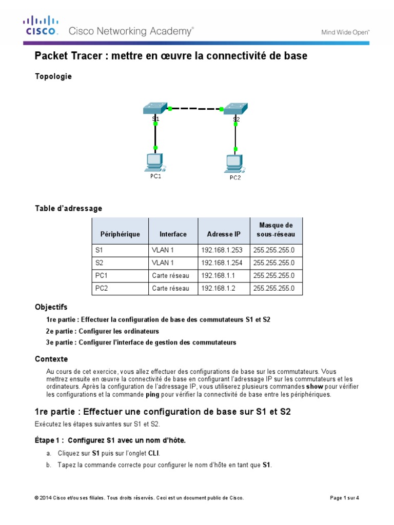 2.3.2.5 Packet Tracer - Implementing Basic Connectivity Instructions ...