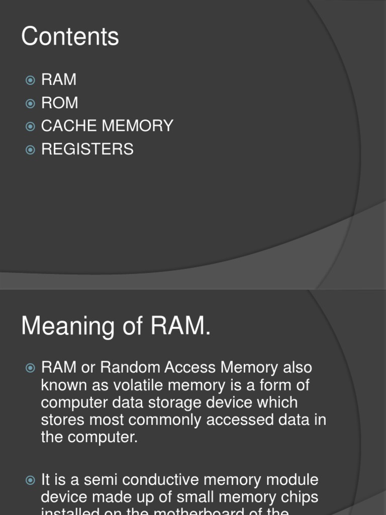 RAM ROM Cache Memory Registers | PDF | Random Access Memory | Cache (Computing)