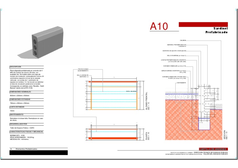 Sardinel Prefabricado A10: Dimensiones y Uso | PDF