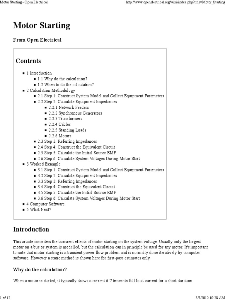 Motor Starting - Open Electrical | PDF | Electrical Impedance | Transformer