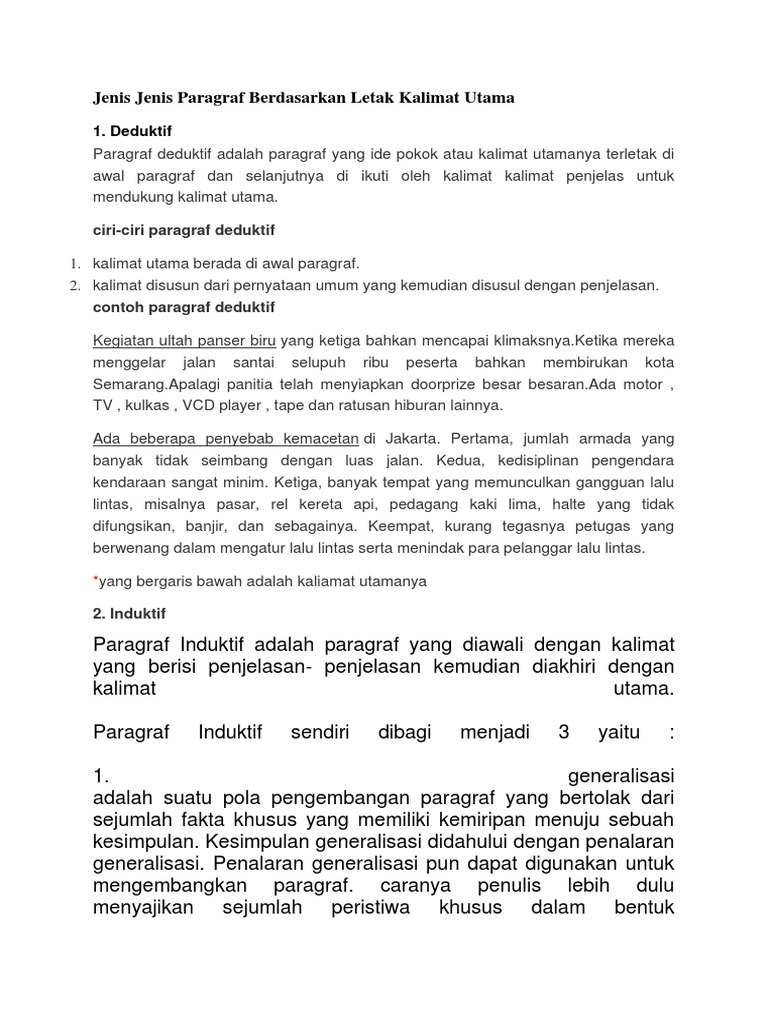 Jenis Jenis Paragraf Berdasarkan Letak Kalimat Utama | PDF