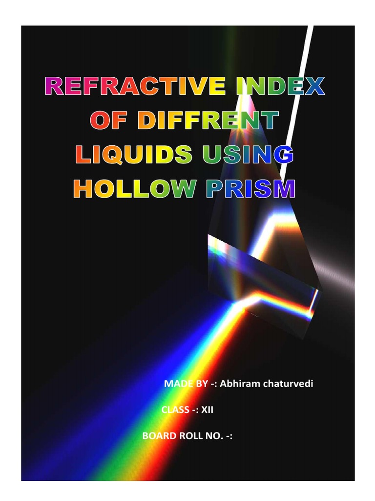 Refractive Index of Different Liquids Using Hollow Prism | PDF | Prism | Refractive Index