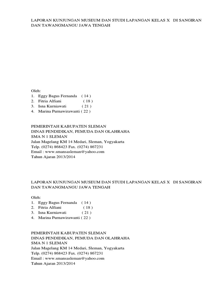 Laporan Kunjungan Museum Dan Studi Lapangan Kelas X | PDF