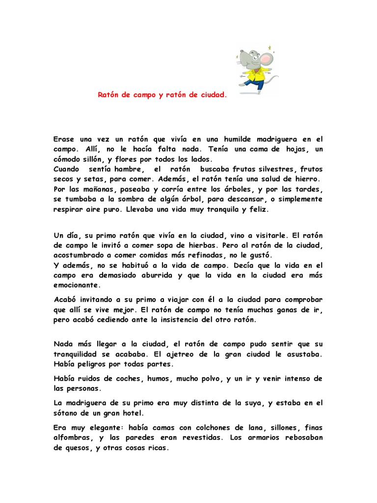 El Ratón Del Campo y El Ratón de La Ciudad | PDF | Ocio