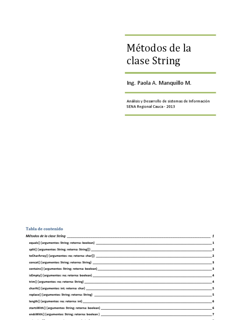 Métodos útiles de la clase String en Java | PDF | Cadena (informática) | Java (lenguaje de ...