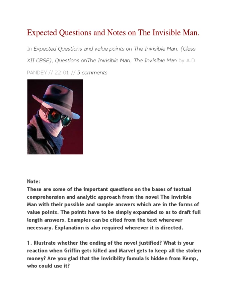 Study Guide: The Invisible Man Questions | PDF | The Invisible Man