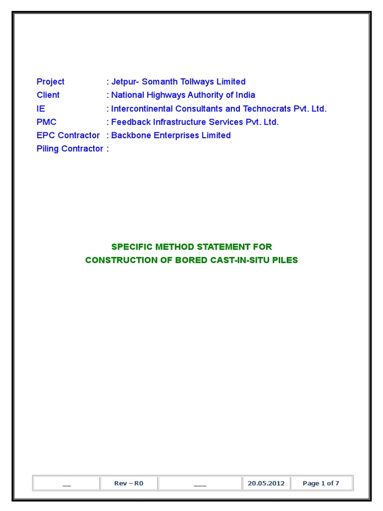 Method Statement For PILING | PDF | Deep Foundation | Drilling Rig