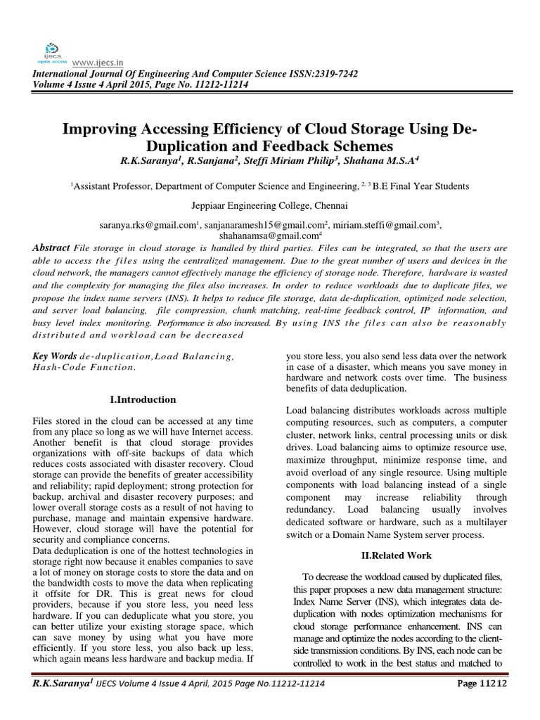 Improving Accessing Efficiency of Cloud Storage Using De-Duplication and Feedback Schemes | PDF ...