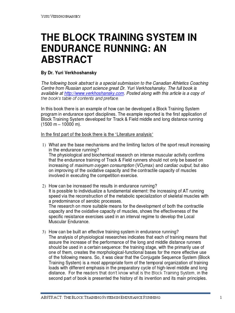 TMEGC Verkhoshansky Block System Training in Endurance Running | PDF ...