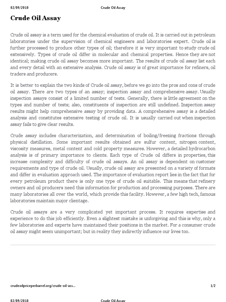 Crude Oil Assay | Assay | Petroleum