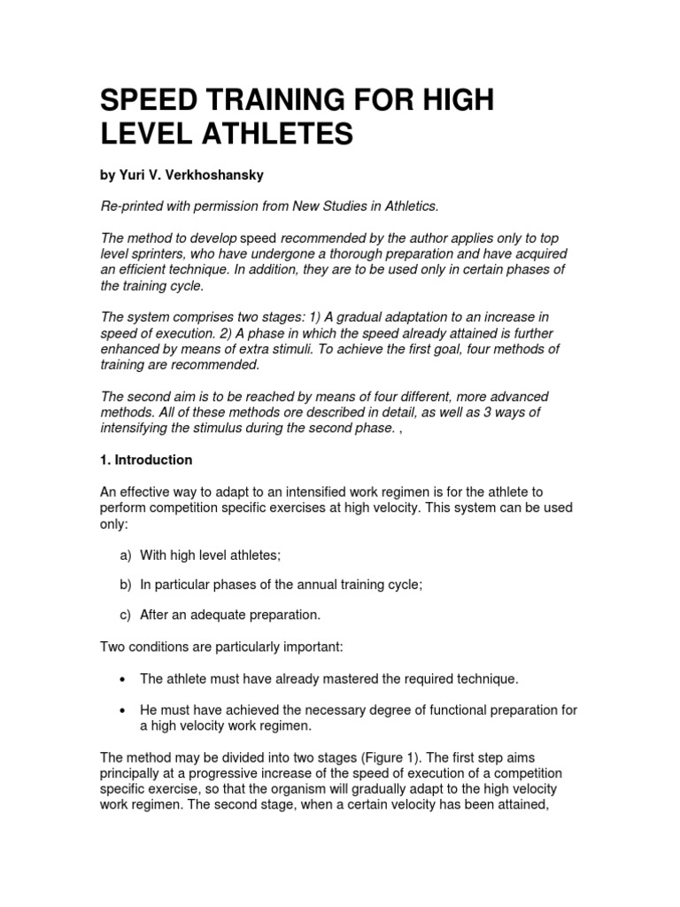 Verkhoshansky Speed Training For High Level Athletes | PDF | Track And ...
