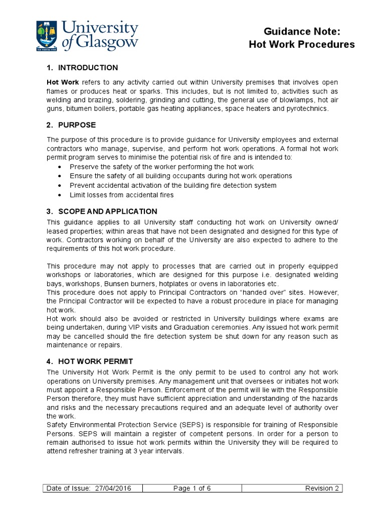 Guidance Note: Hot Work Procedures | PDF | Safety | Nature