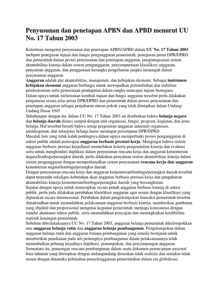Penyusunan Dan Penetapan APBN Dan APBD Menurut UU No | PDF