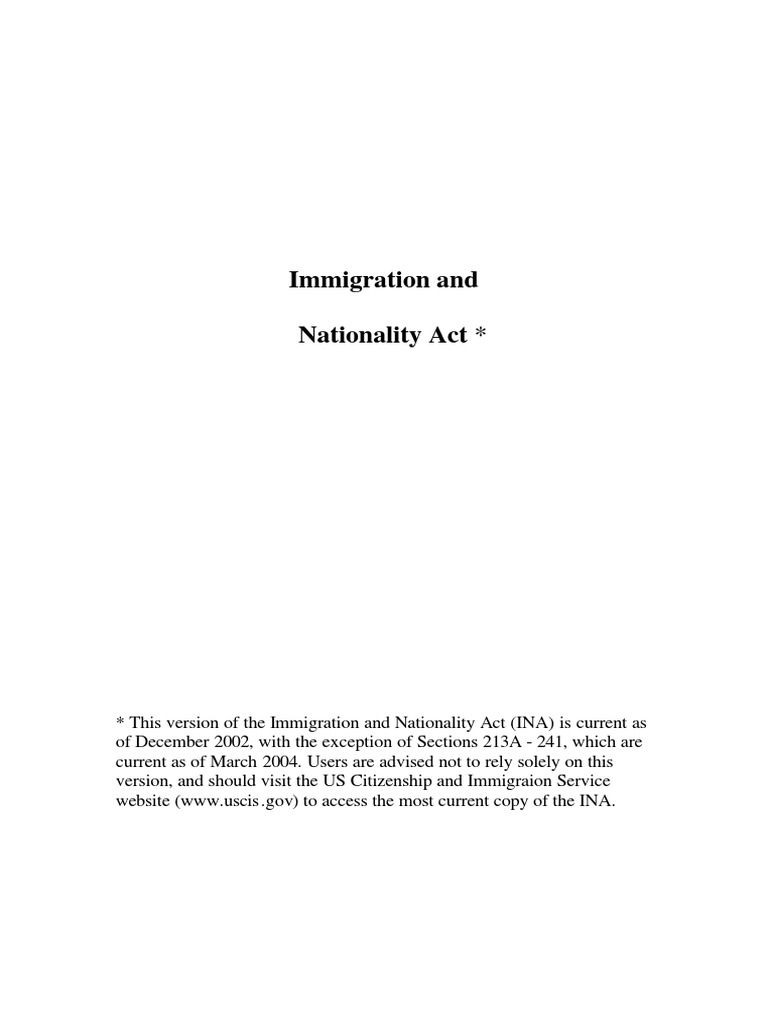 Immigration and Nationality Act | PDF | Naturalization | United States ...