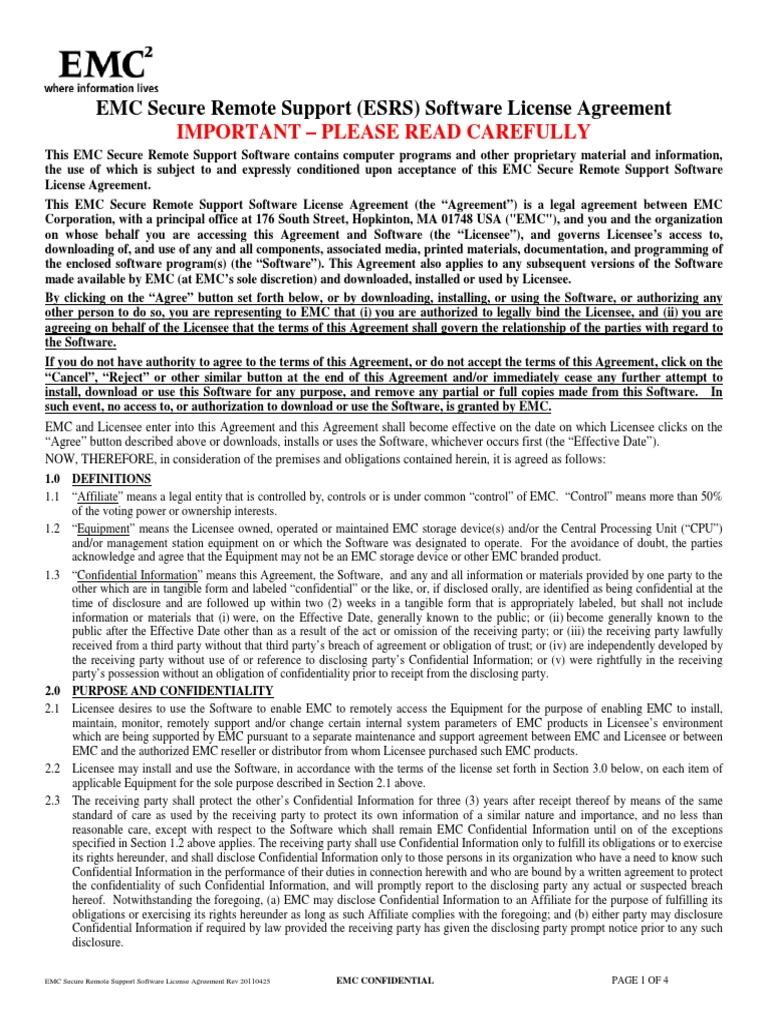 EMC ESRS Software License PDF | PDF | Implied Warranty | License