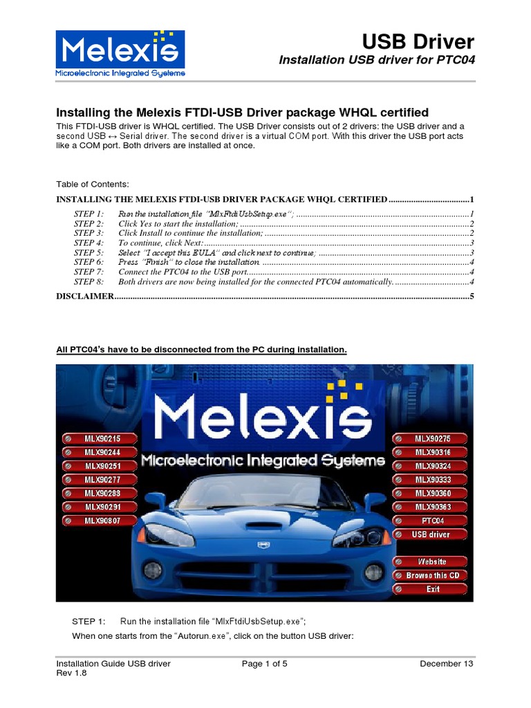 PTC04 Installation Guide USB Melexis | PDF | Usb | Computing