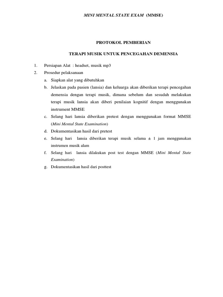 Protokol Pemberian Terapi Musik | PDF
