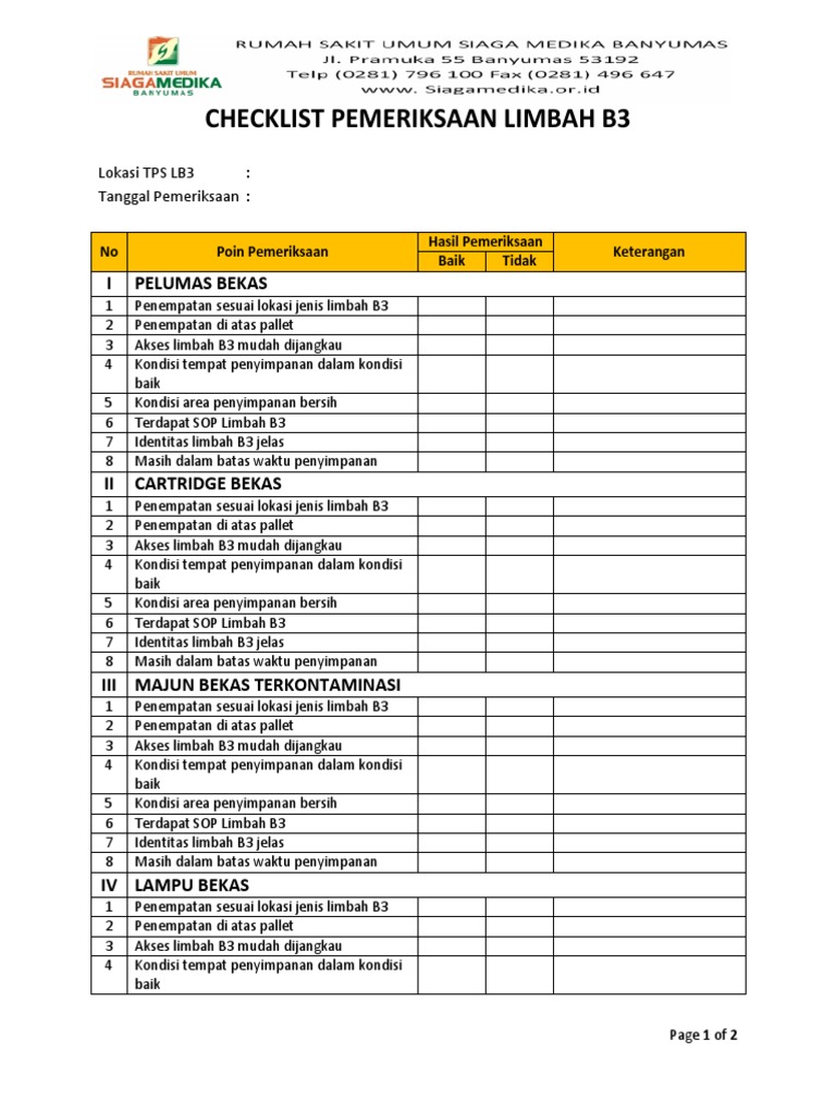 Checklist Pengelolaan Limbah B3 | PDF