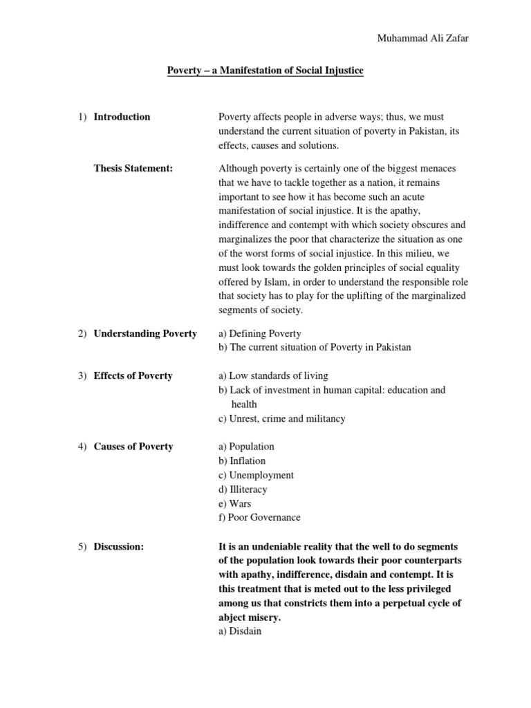 Poverty Essay Outline | PDF | Egalitarianism | Poverty